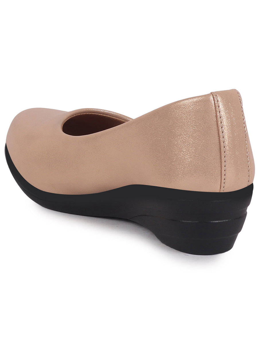 Buy Women's Rose Gold Shiny Platform Wedge Heel Bellies Online