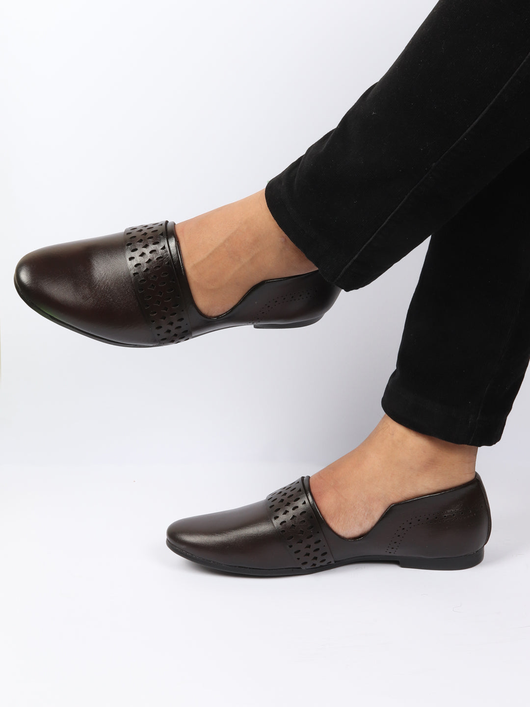 Buy Men Brown Side Open Broad Feet Ethnic Party Slip On Shoes
