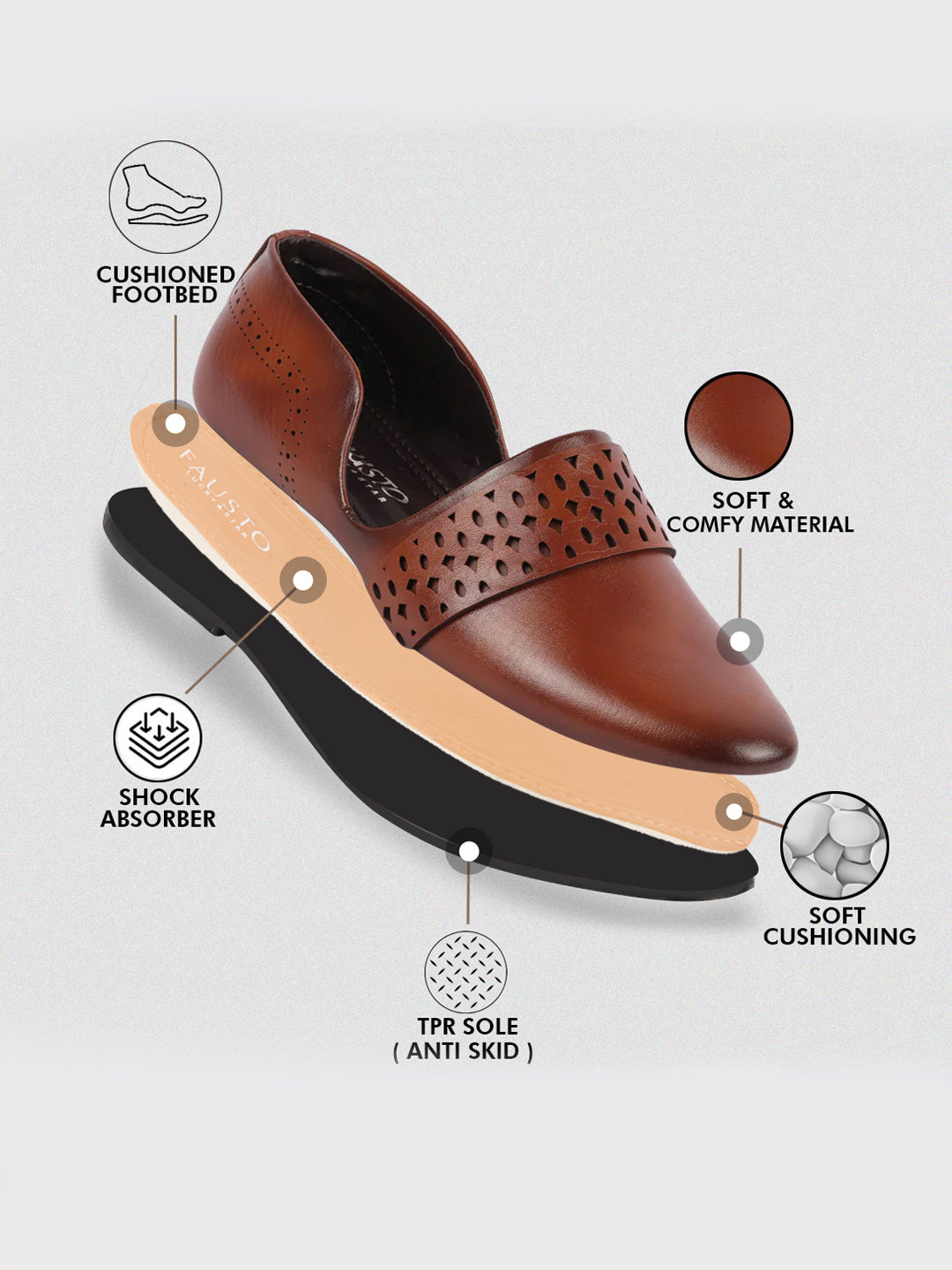 Buy Men Tan Side Open Broad Feet Ethnic Party Slip On Shoes
