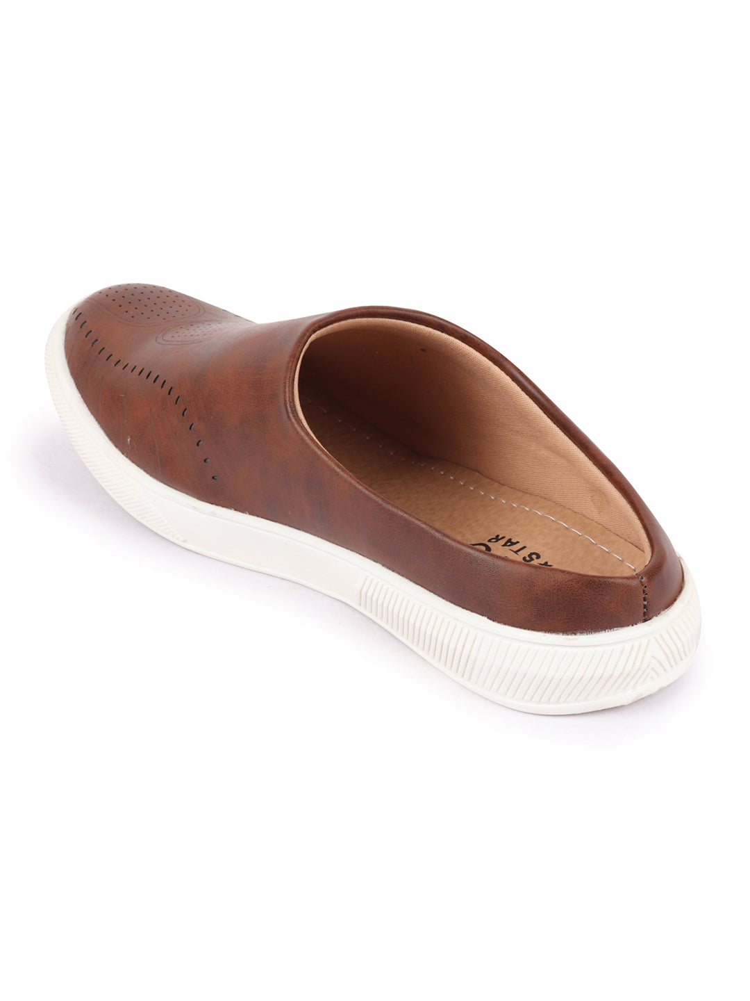Shop Men Brown Back Open Stylish Design Slip On Shoes Online.
