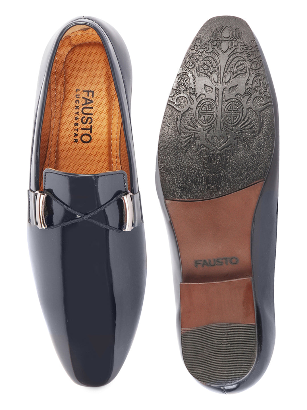 Shop Men Blue Patent Leather Party Formal Comfort Stylish Prom Slip On ...