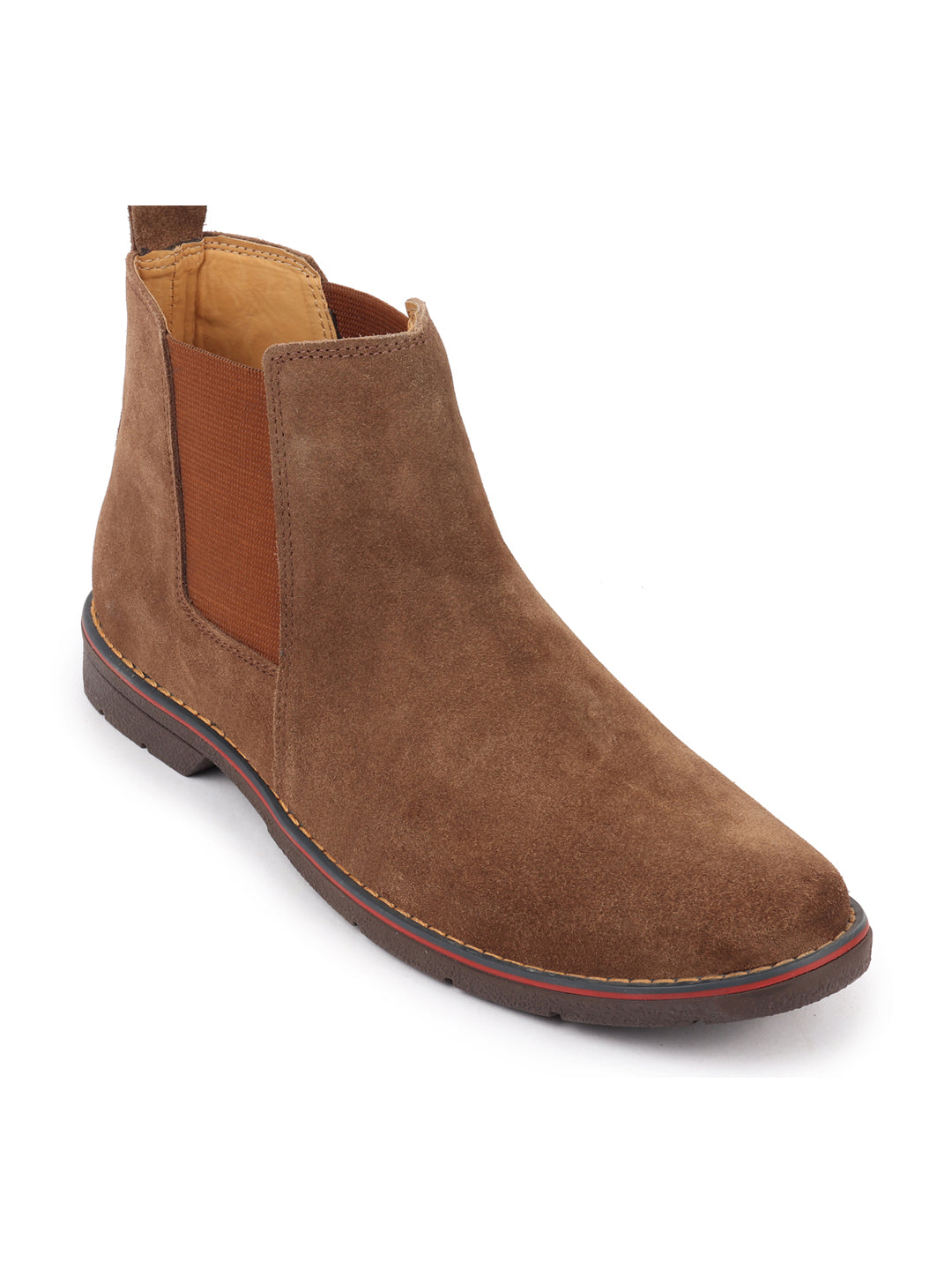 Shop Men Light Brown Suede Leather Slip On Chelsea Boots Online