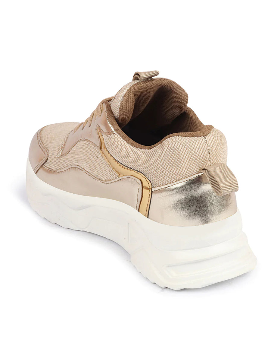 Buy Women Golden Sporty Fashion Lace Up Sneakers Shoes Online
