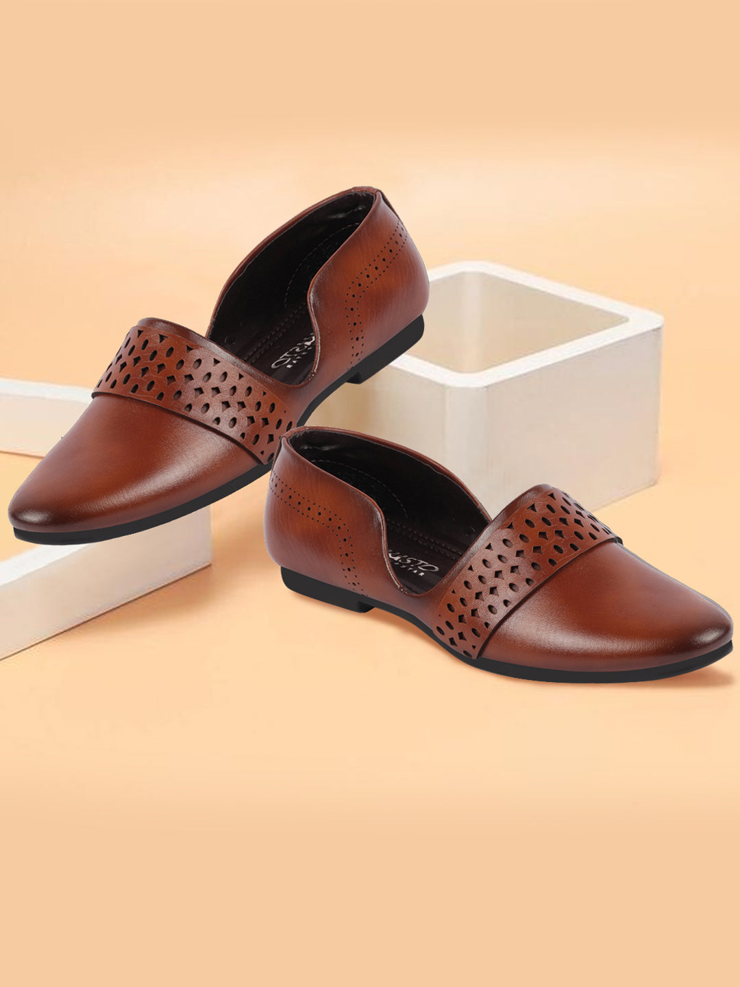 Buy Men Tan Side Open Broad Feet Ethnic Party Slip On Shoes