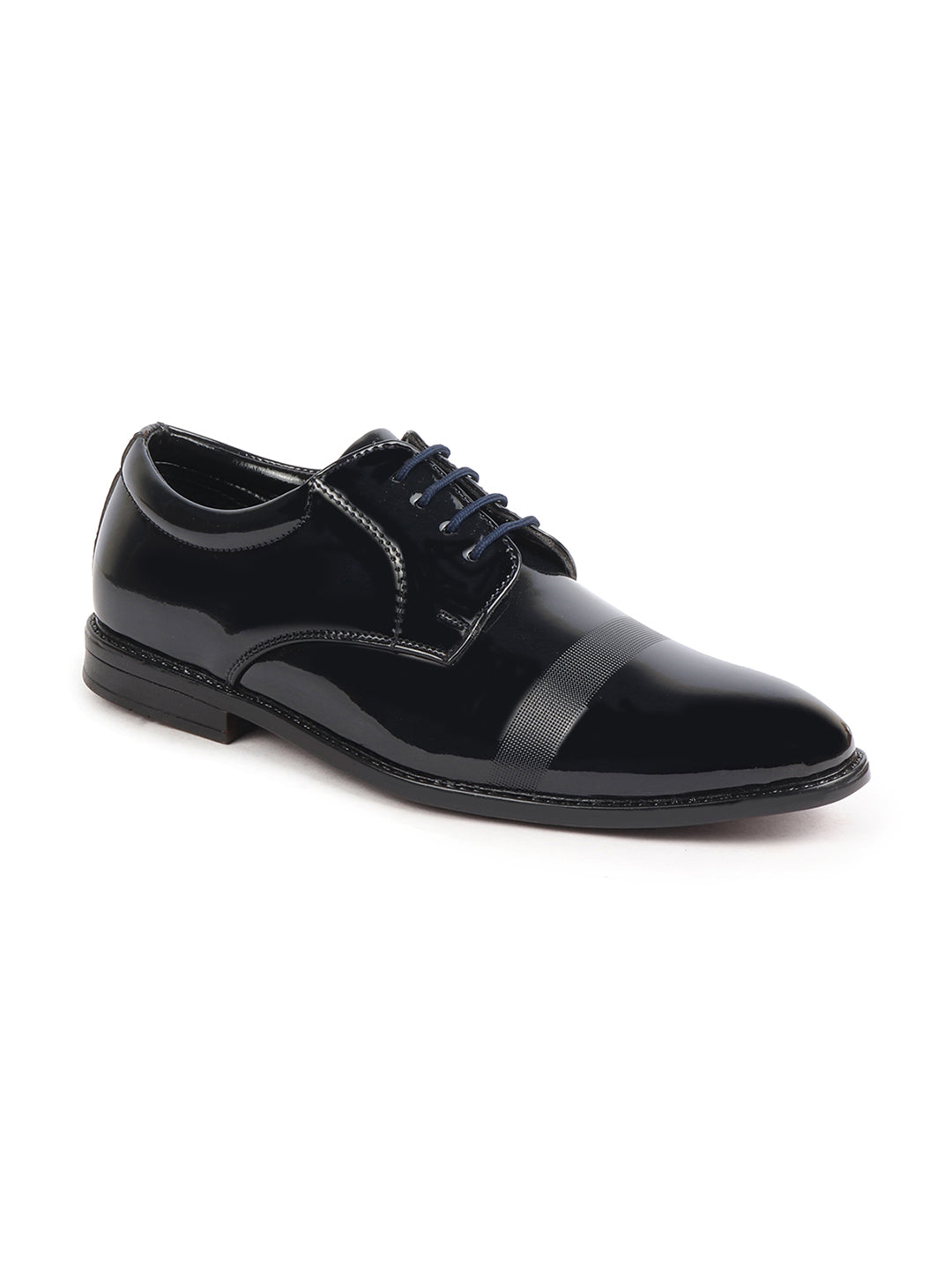 Shop Men's Blue Formal Textured Strip Lace Up Shoes Online