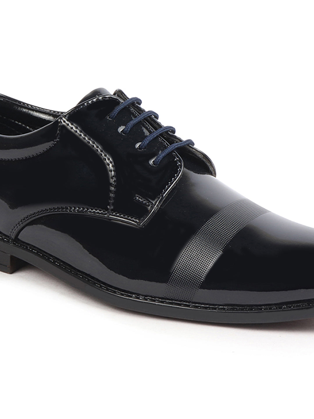 Shop Men's Blue Formal Textured Strip Lace Up Shoes Online