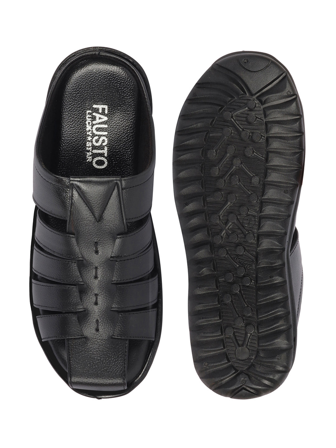 Men's Black Genuine Leather Closed Toe Dress Sandals