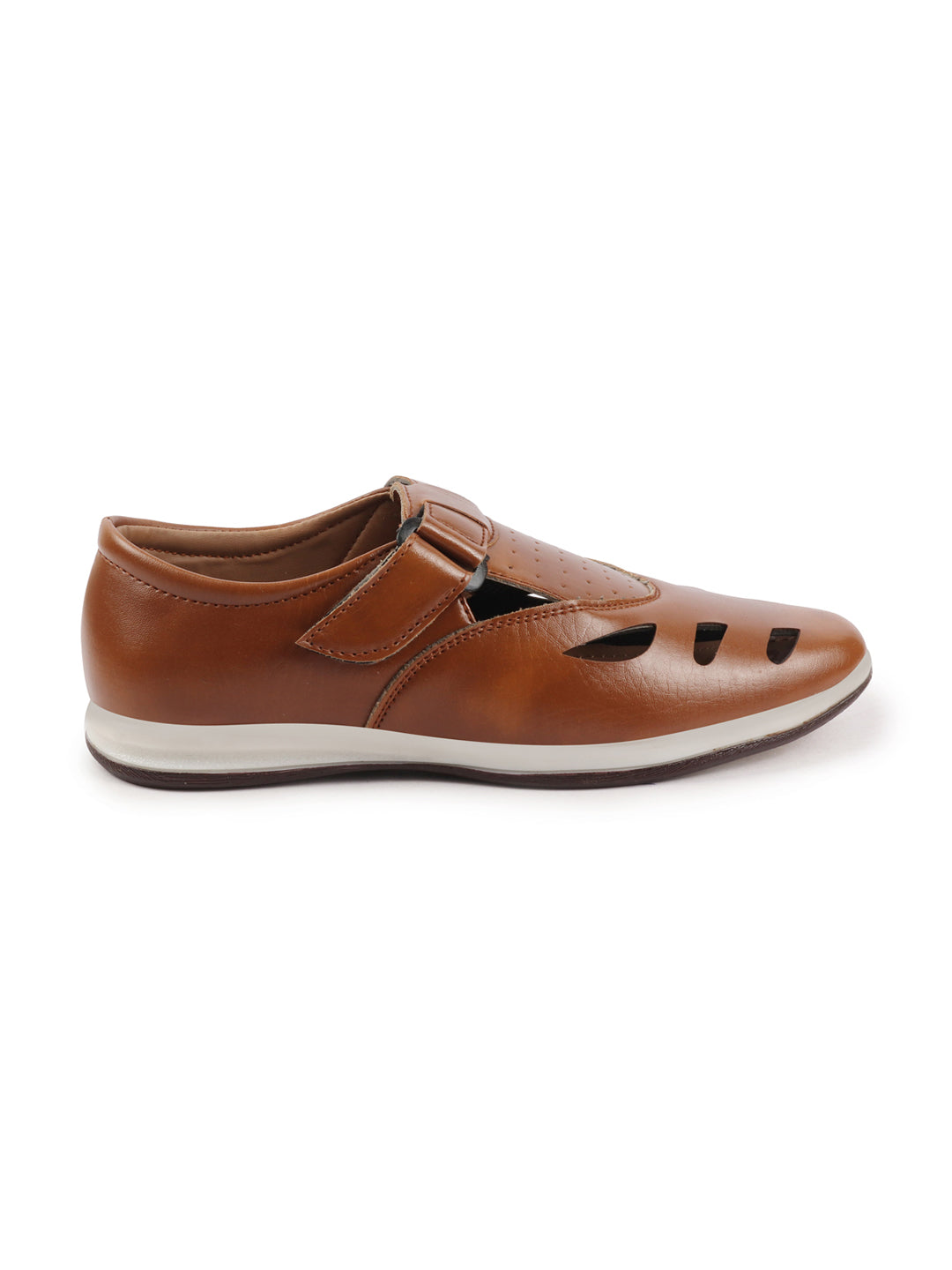 Shop Men Tan Laser Cut Design Perforated Day Long Comfort Hook and Loop ...