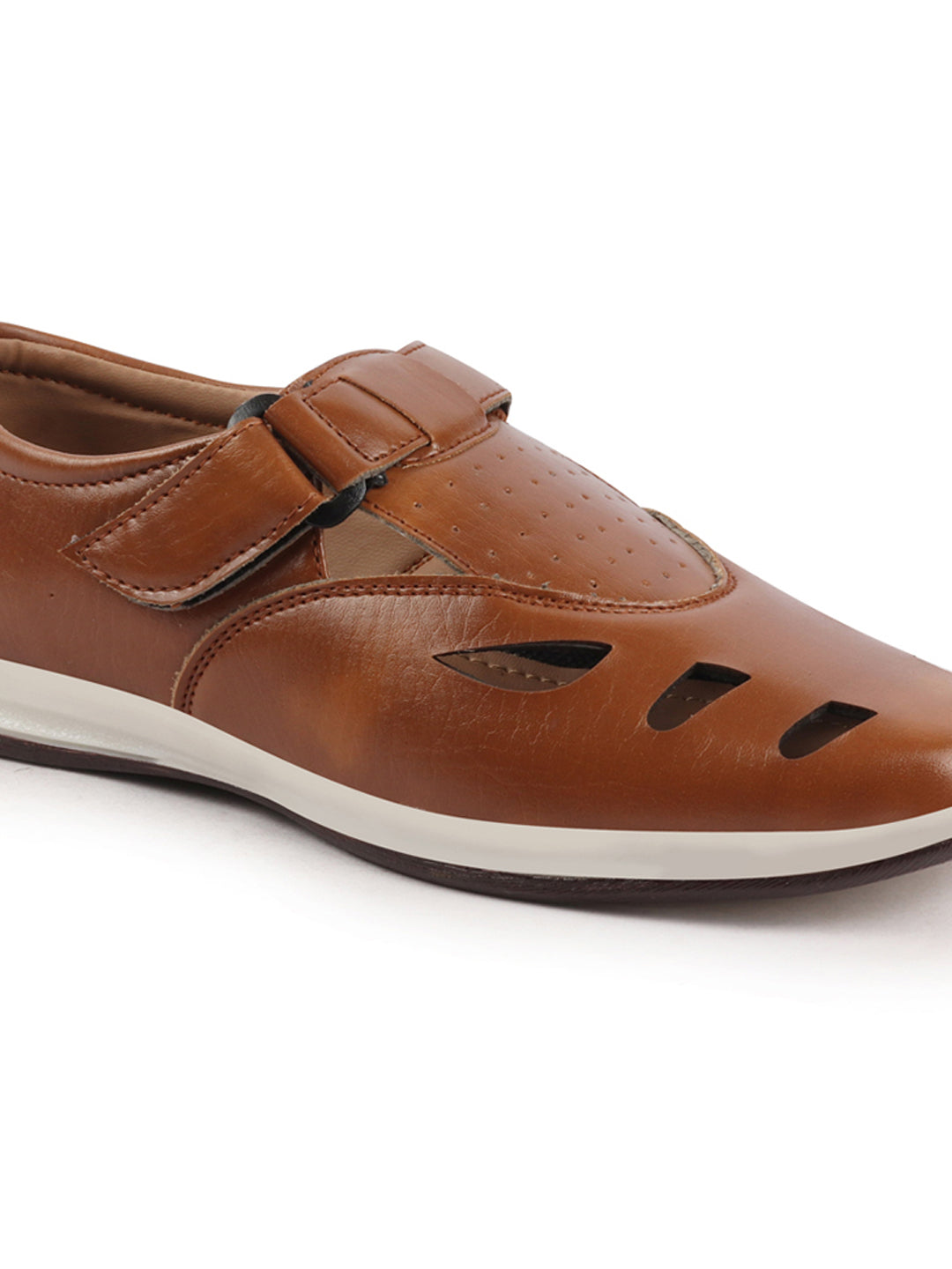 Shop Men's Tan Perforated Hook and Loop Sandals Online
