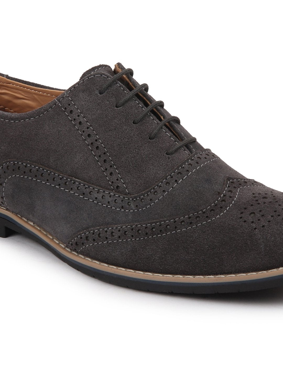 Shop Men's Grey Suede Leather Formal Brogue Shoes Online